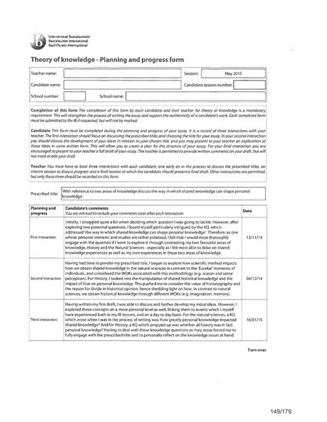 Exemplar Tok Ppf International Baccalaureate Baccalauréat