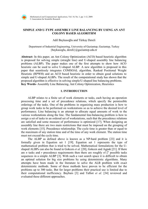 Pdf Simple And U Type Assembly Line Balancing By Using An Ant Colony