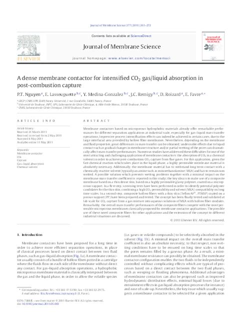 Pdf A Dense Membrane Contactor For Intensified Co2 Gas Liquid