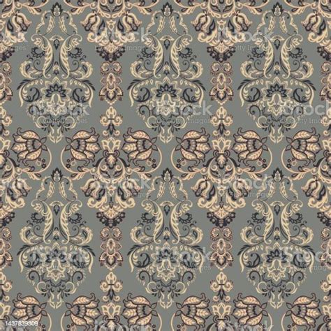 Vector Floral Textured Print Damask Seamless Vintage Pattern Can Be