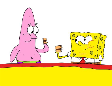 Spongebob And Patrick Eating Krabby Patties By Kermitmasterpiece On Deviantart