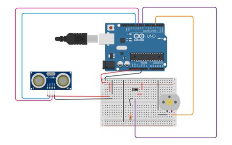 Circuit Design Ultrasonic Sensor With Dc Motor Tinkercad
