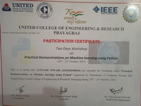 avinash tiwari on linkedin machinelearning python workshopcertificate