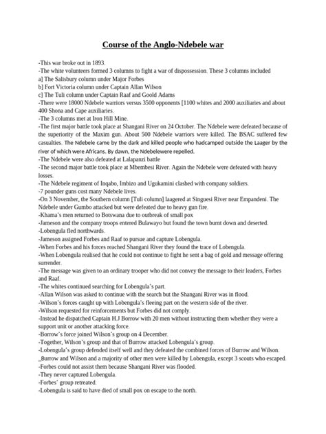 Course Of The Anglo Ndebele War 1893 Pdf Battles Conflicts