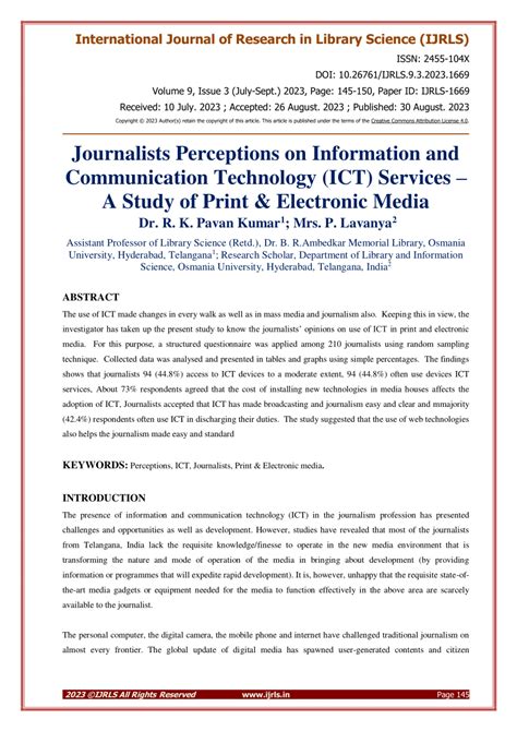 (PDF) Journalists Perceptions on Information and Communication Technology (ICT) Services – A ...