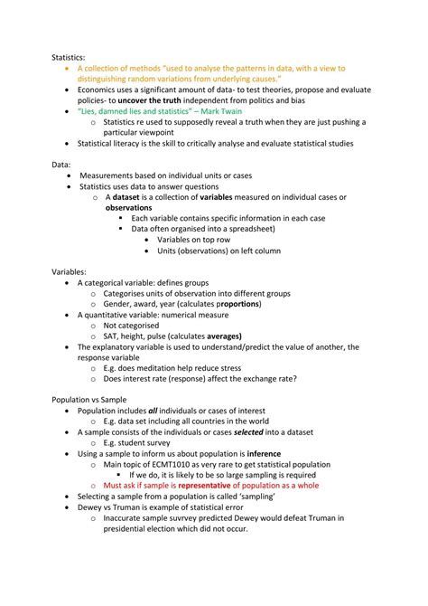 Econometrics 1001 Partial Notes Usyd Ecmt1010 Introduction To Economic Statistics Usyd