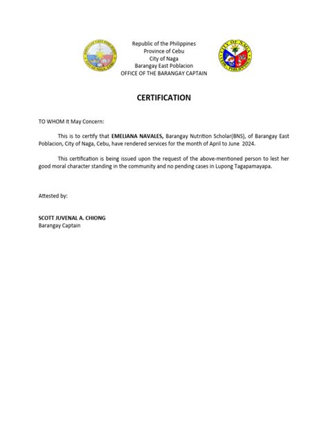 Certification Quarterly Bns Pdf