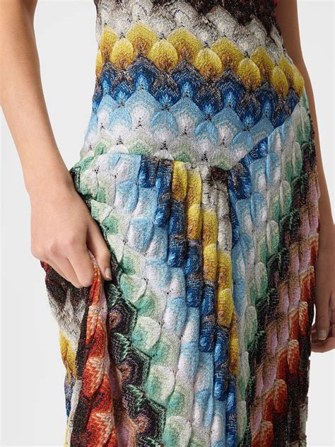 Womens Long Dress In Lamé Viscose With Lace Motif Multicoloured Missoni