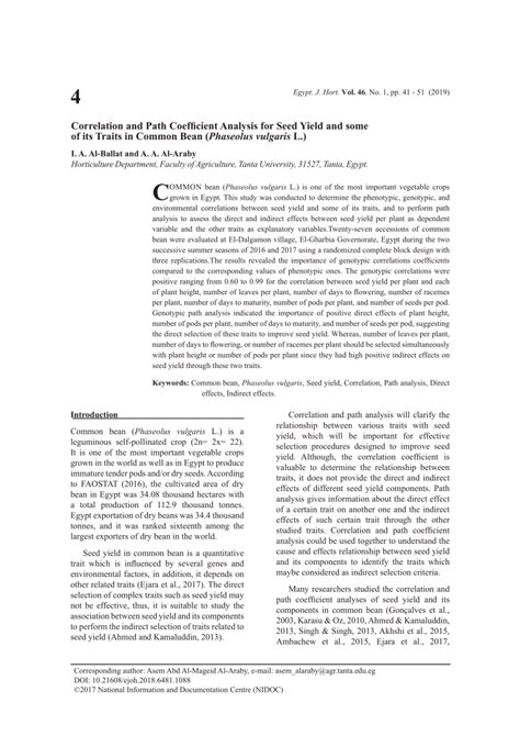 (PDF) Correlation and Path Coefficient Analysis for Seed Yield and some of its Traits in ‎Common ...