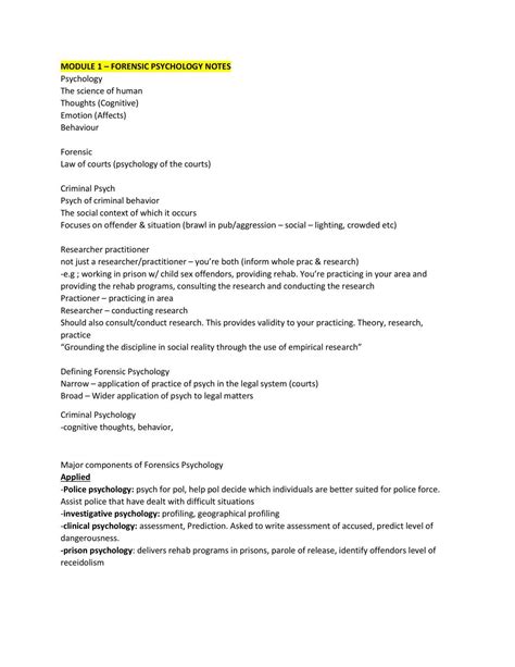 Week 1 8 Notes Forensic Psychology 1013ccj Introduction To Criminology And Criminal Justice