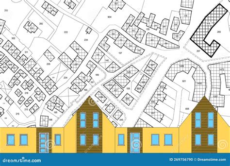 Imaginary Cadastral Map Of Territory With Buildings And Land Parcel