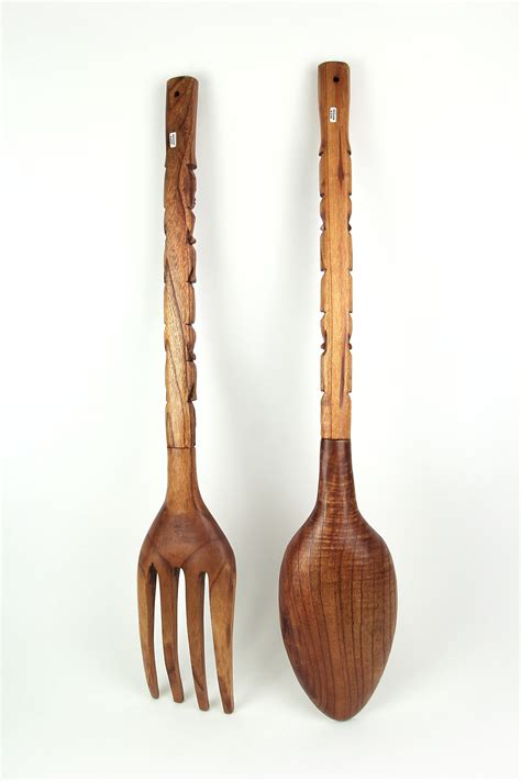 Fork And Spoon Xl Handcarved Tiki 2pc Wall Decor Statues Home Décor Etna