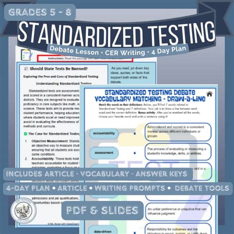Standardized Testing Debate Pack Fast Facts Task Cards Cer Prompts Organizer
