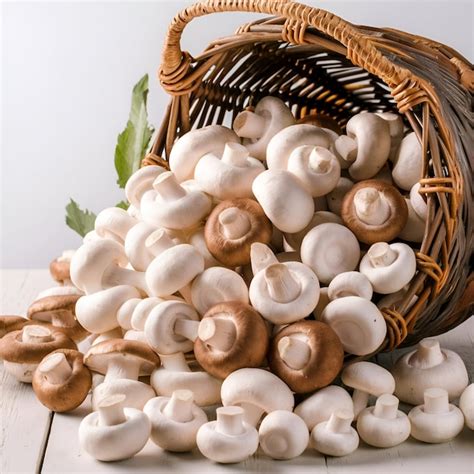 Premium Photo Various Types Of Fresh Mushrooms In A Wicker Basket