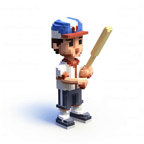 3d 8bit Pixel Cartoon Baseball Player On White Background Premium Ai Generated Image