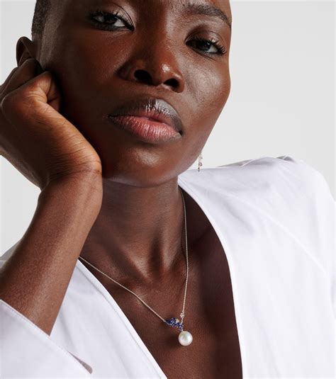 Romance 18kt White Gold Necklace With Sapphires Diamonds And Pearl In