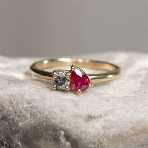Toi Et Moi Ring Salt And Pepper Diamond And Ruby Pear Sarah Hickey Jewellery