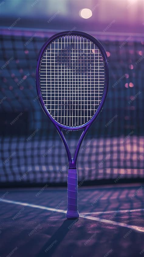 A Purple Tennis Racket On A Court With Neon Lights Premium Ai