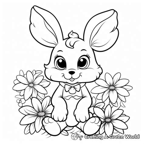 Bunny With Flowers Coloring Pages Free And Printable