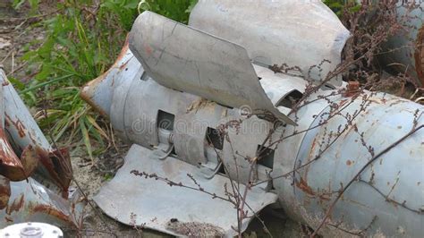 A Shell From A Multiple Rocket Launcher System In The Grass Russian Ukrainian War 2022 Stock
