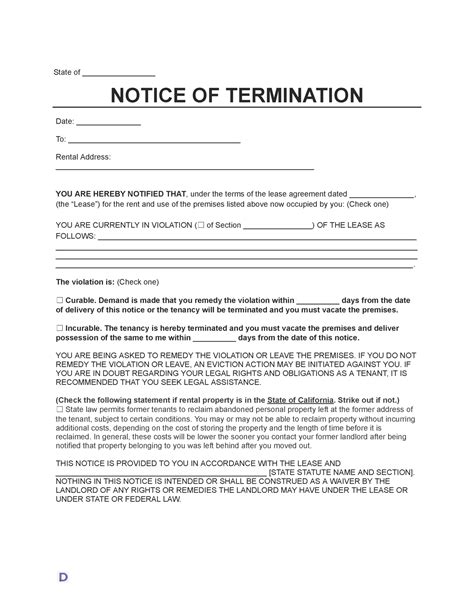 Free Lease Termination Letter Template Pdf And Word Document Genius