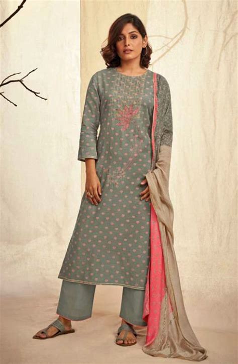 Indigo Blue Cotton Block Printed Unstitched Salwar Kameez With Kota
