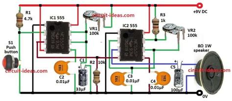 Tone Generator Doorbell Circuit Using Dual Ic 555 Timers Circuit
