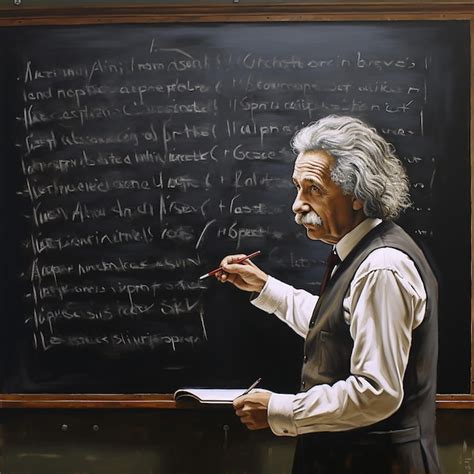Premium Photo Albert Einstein From The Back Writing On A College