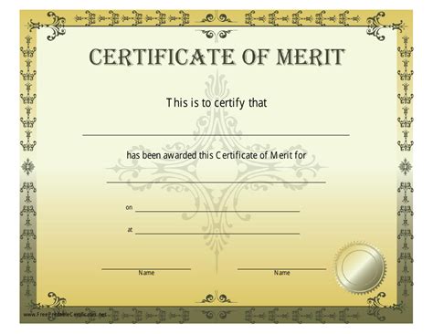 Certificate Of Merit Template Yellow Download Printable Pdf
