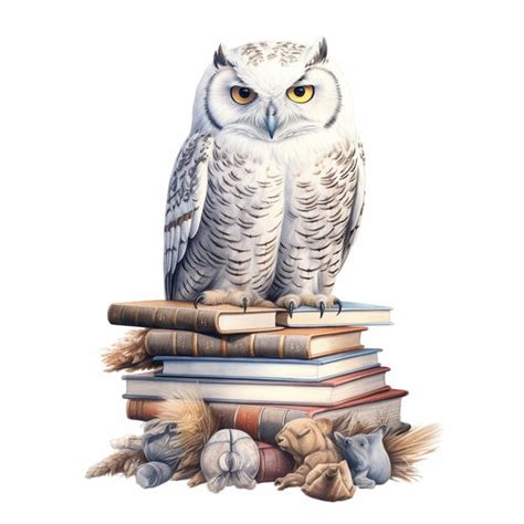 Premium AI Image A Painting Of An Owl Sitting On A Stack Of Books