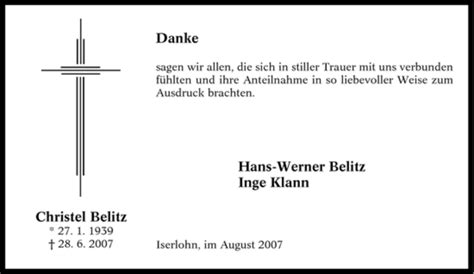 Traueranzeigen Von Christel Belitz Trauer In Nrw De