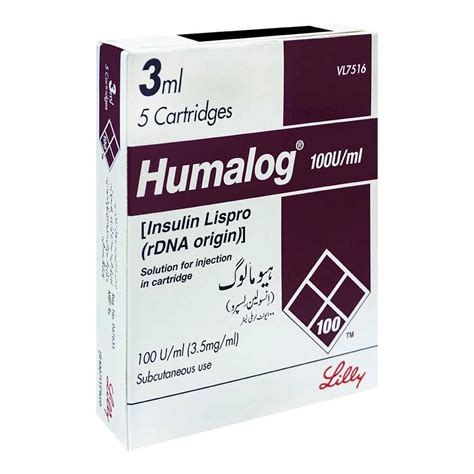 Eli Lilly Humalog Lispro Cartridge 100uml 35mgml 3ml