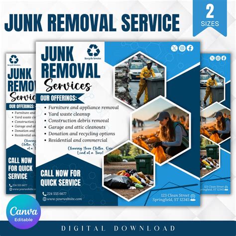 Editable Junk Removal Service Flyer Canva Template Digital Download