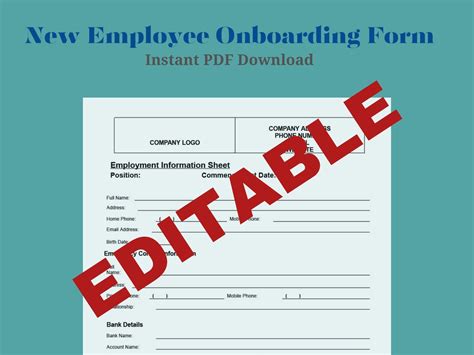 New Employee Onboarding Form Instant Downloadable Pdf Template
