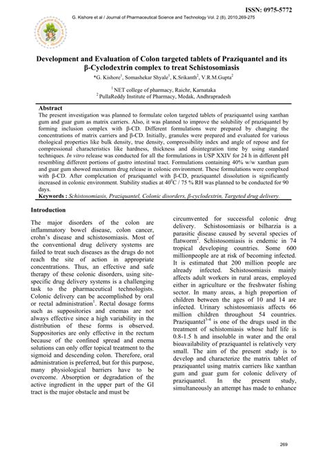 Pdf Development And Evaluation Of Colon Targeted Tablets Of Praziquantel And Its β