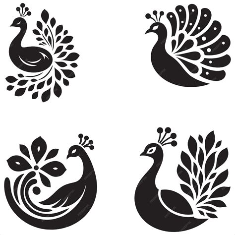 Peacock Silhouette Design Black And White Color Icon Flat Simple Mehndi