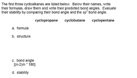Solved The First Three Cycloalkanes Are Listed Below Below Their