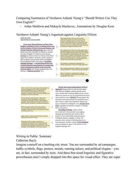 Rhetoric And Composition Notes 19 Comparing Summaries Of Vershawn
