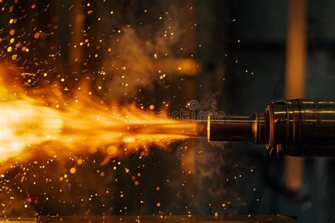 closeup of a rocket engine nozzle during a test firing capturing the