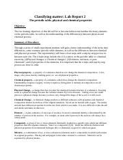 Classifying Matter And Elements Lab Report Docx Classifying Matter Lab Report The