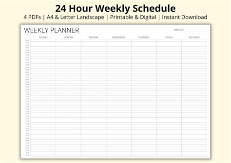24 Hour Weekly Schedule Week At A Glance Weekly Time Blocking Planner