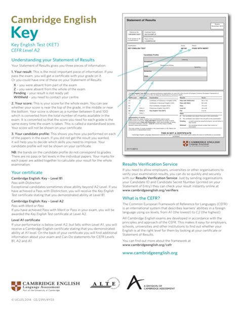 Key English Test Ket Results Statement Cefr Level A2