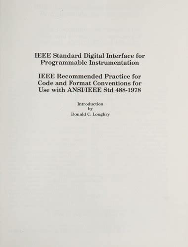Ieee Standard Digital Interface For Programmable Instrumentation Ieee Recommended Practice For