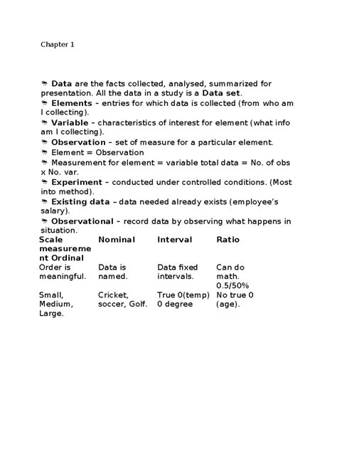Chapter 1 Summary Statistics Chapter 1 Data Are The Facts Collected