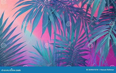 Tropical And Palm Leaves In Vibrant Bold Gradient Holographic Colors
