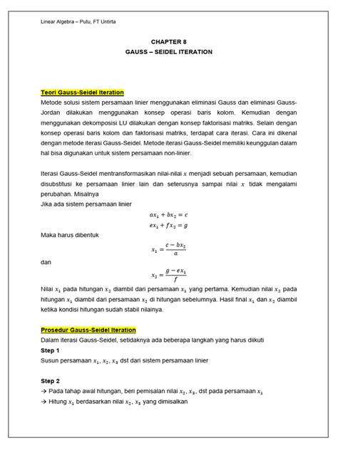 Solusi Matriks Metode Iterasi Gauss Seidel Pdf
