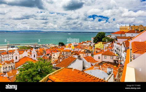 Lisbon Portugal City Skyline Over The Alfama District Summertime