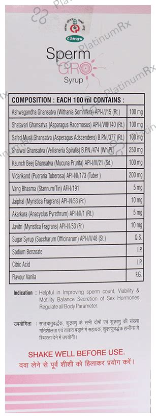 Chirayu Sperm Gro Syrup Uses Price Side Effects Platinumrx