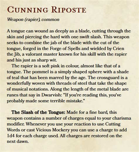 Cunning Riposte Oc A Rapier For The Melee Bard In Your Party R