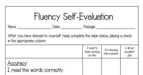 Fluency Self Evaluationpdf Oral Reading Reading Intervention